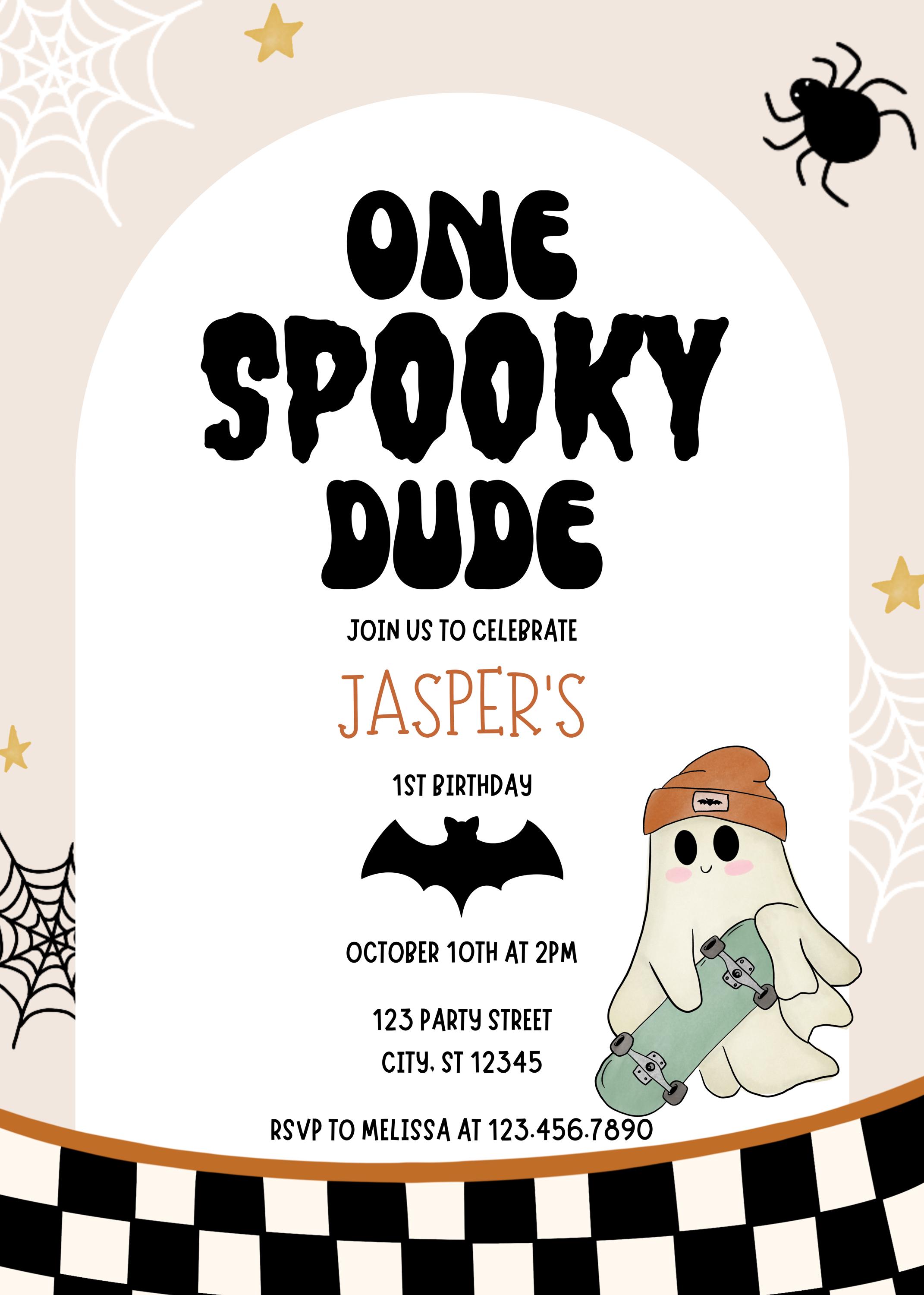 ONE SPOOKY DUDE, Canva Template: Halloween Ghost Retro Boy First ...