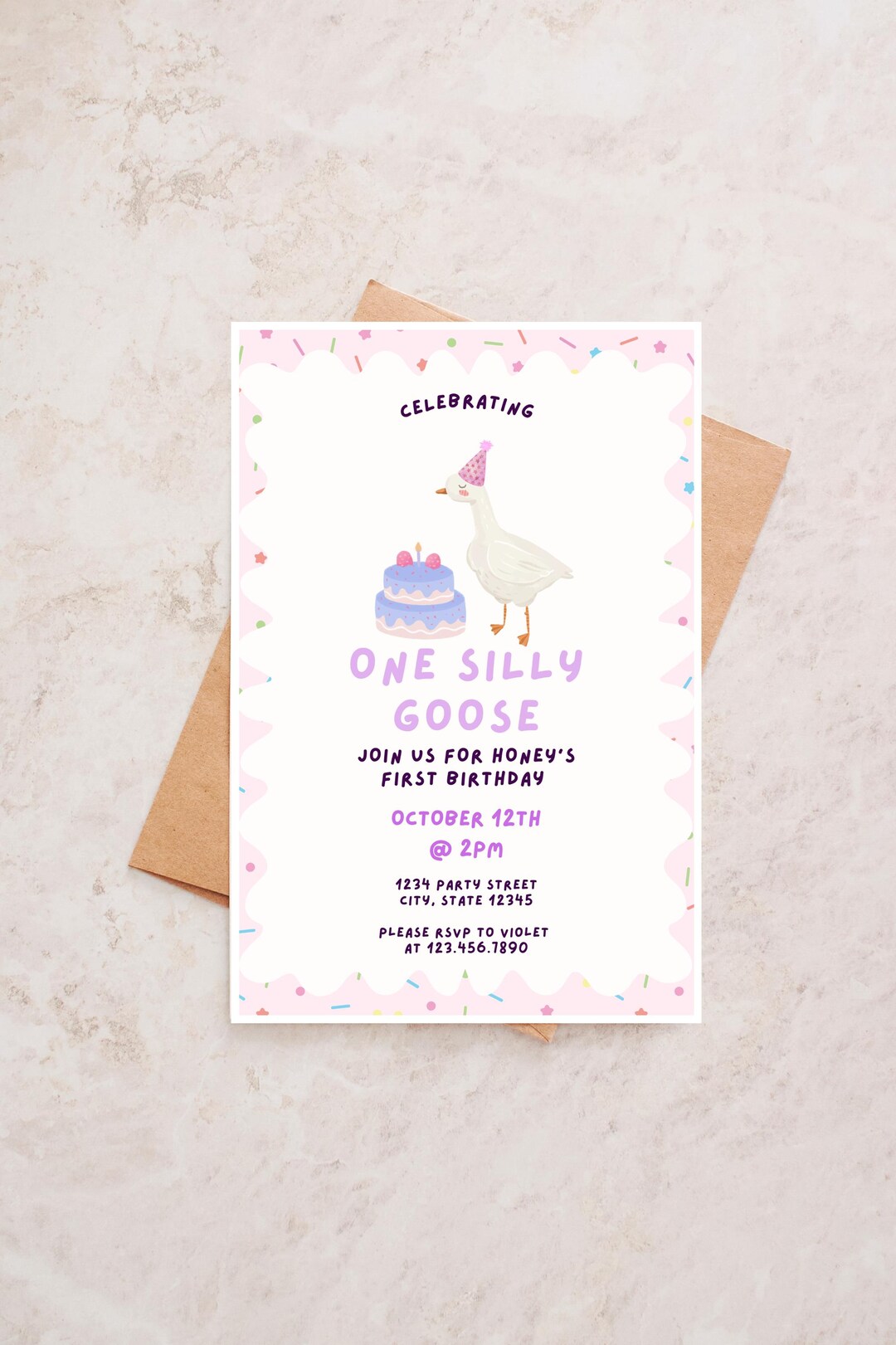 ONE SILLY GOOSE Canva Template: First Birthday Party Theme Digital ...