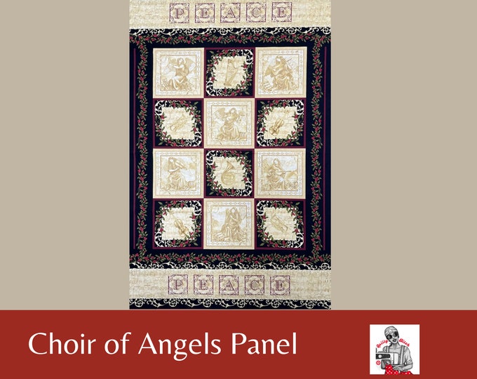 Choir of Angels Fabric Panel: Black & Gold Metallic ~ Musical ...