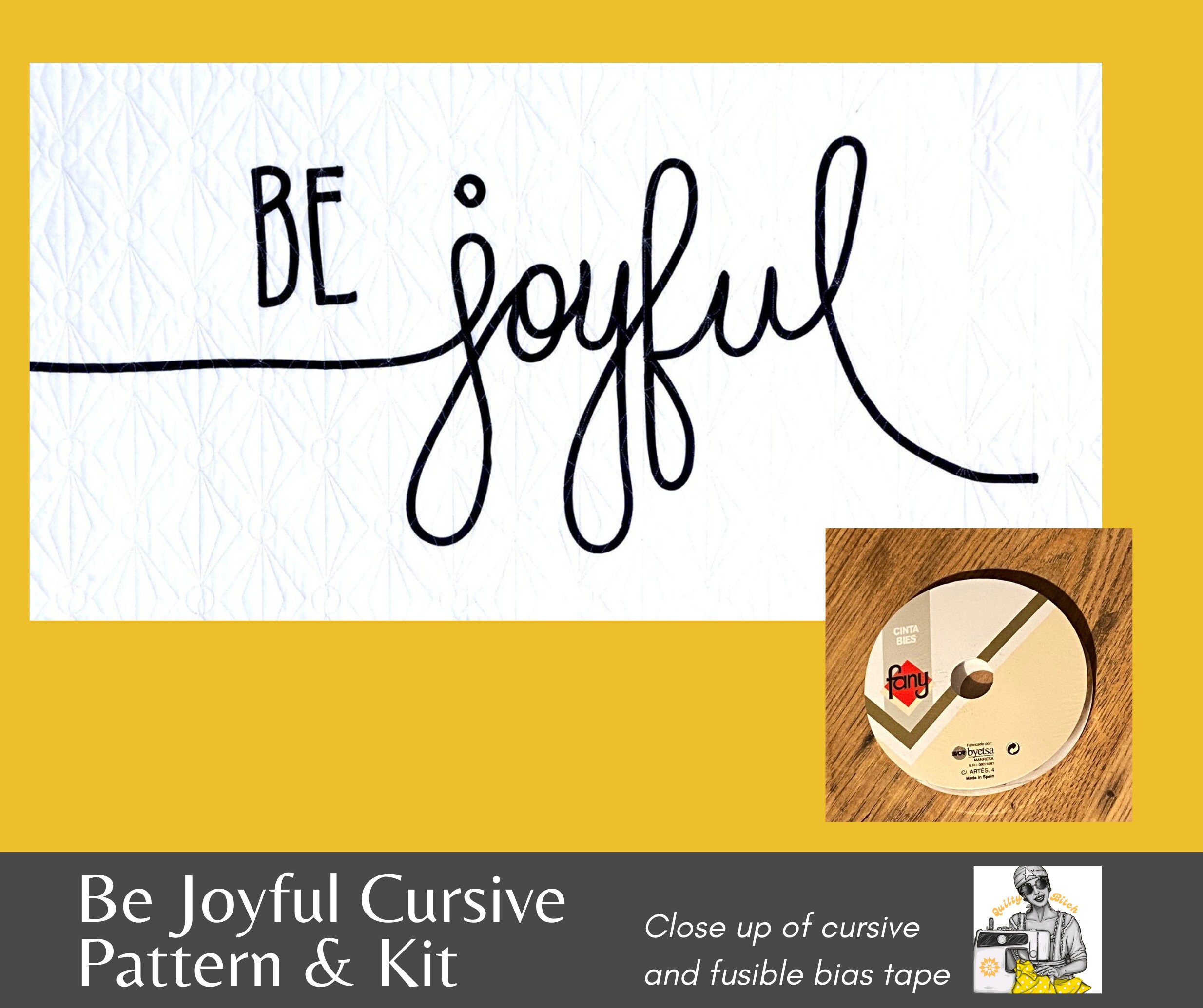 Be Joyful Cursive Quilt Pattern & Kit Género neutral Cinta de sesgo ...