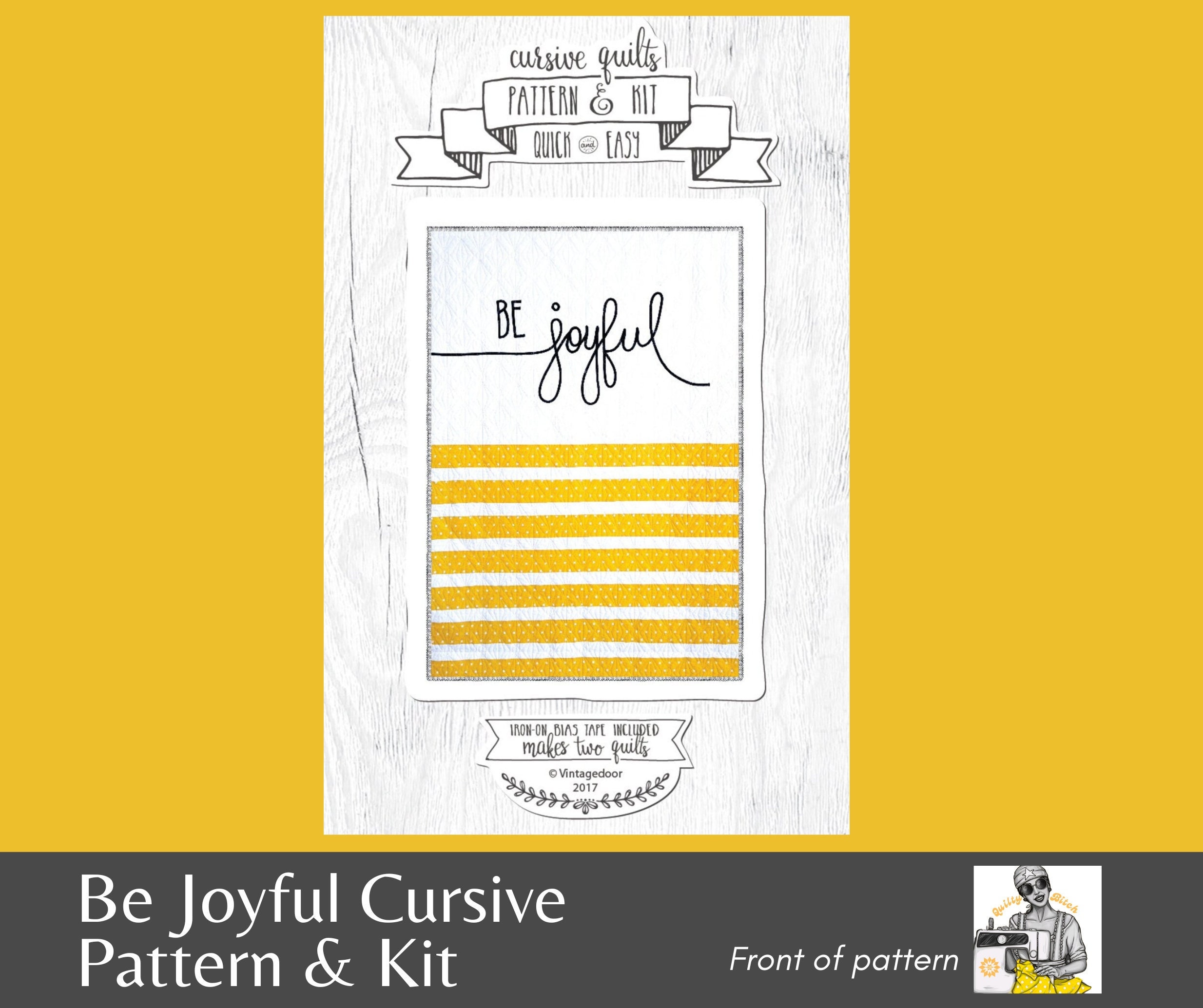 Be Joyful Cursive Quilt Pattern & Kit Género neutral Cinta de sesgo ...