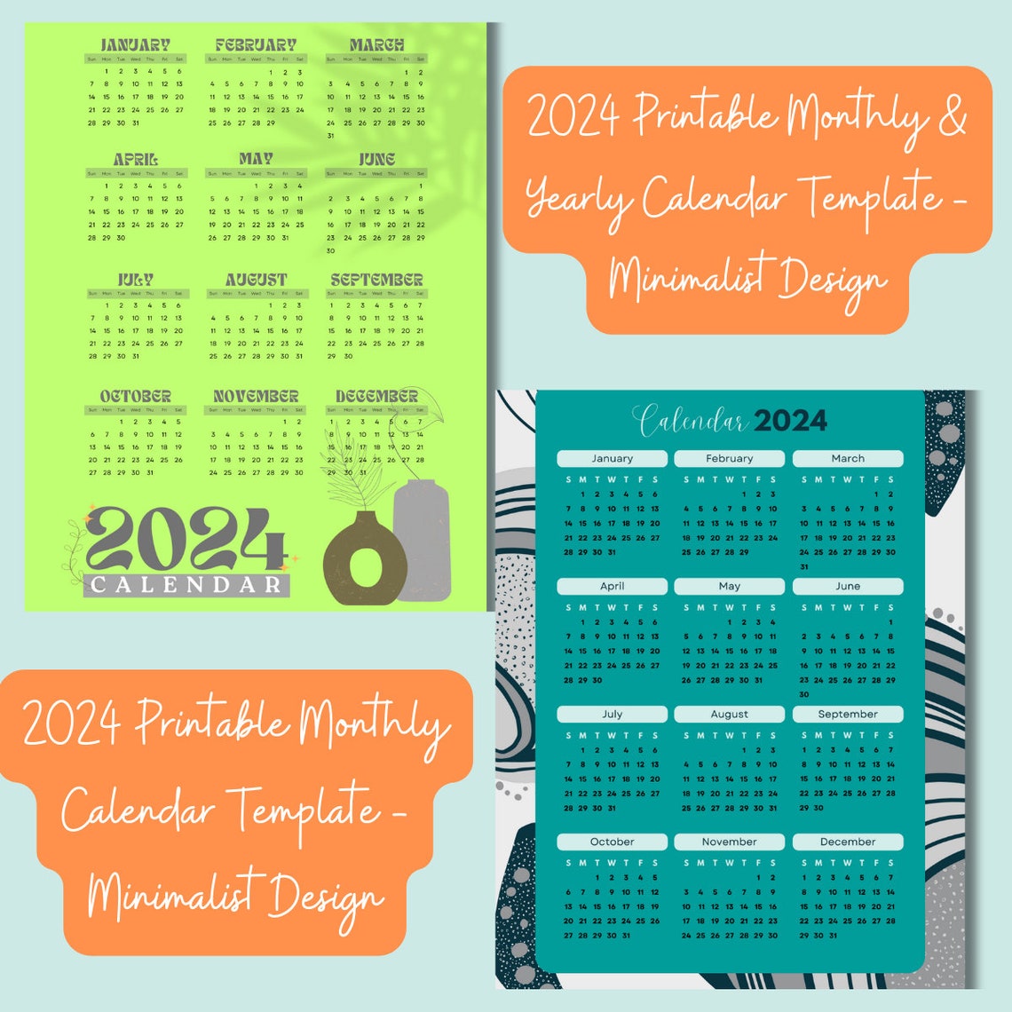 2024 Printable Monthly Calendar Template Minimalist Design - Etsy