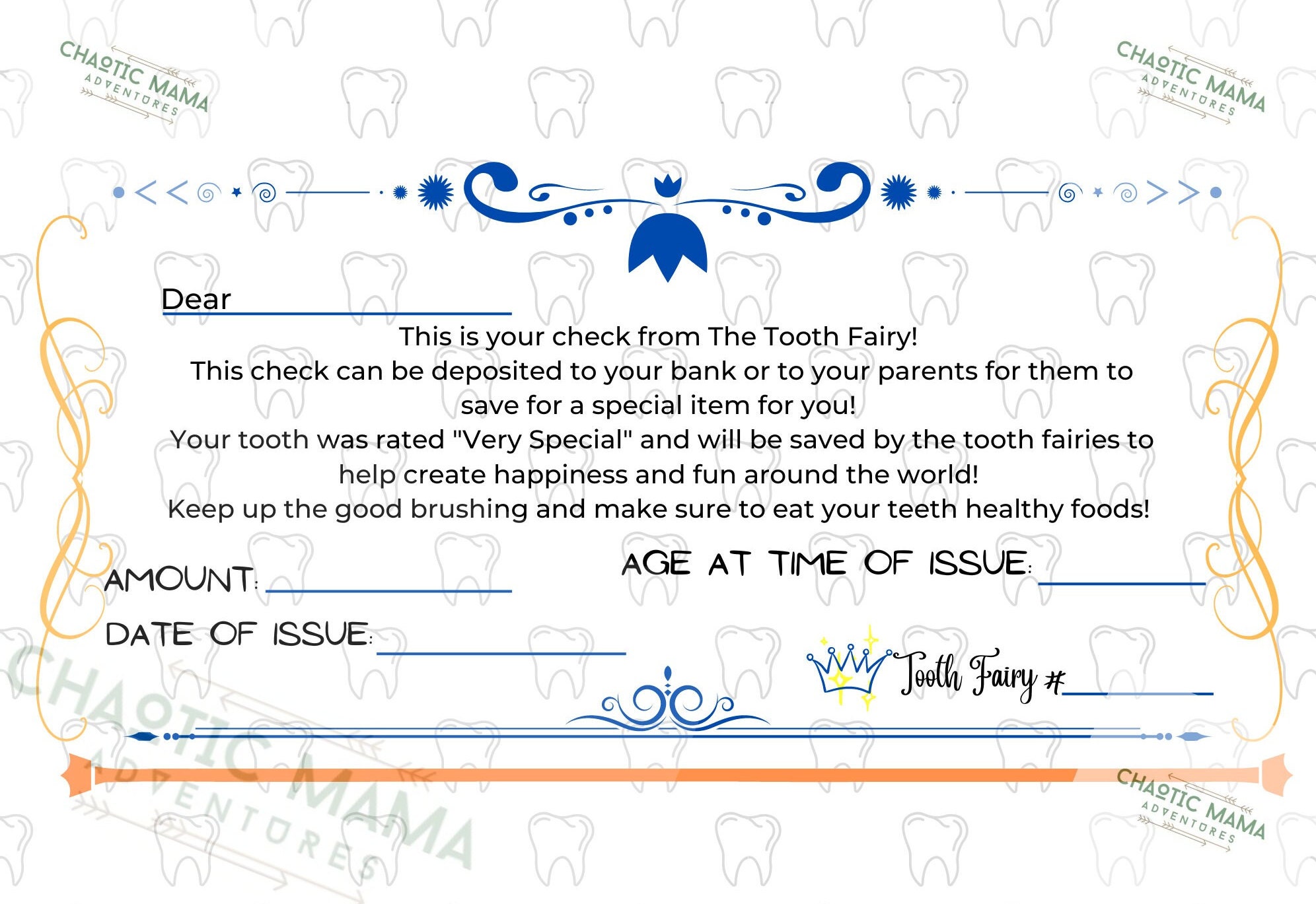 Tooth Fairy Check - Etsy