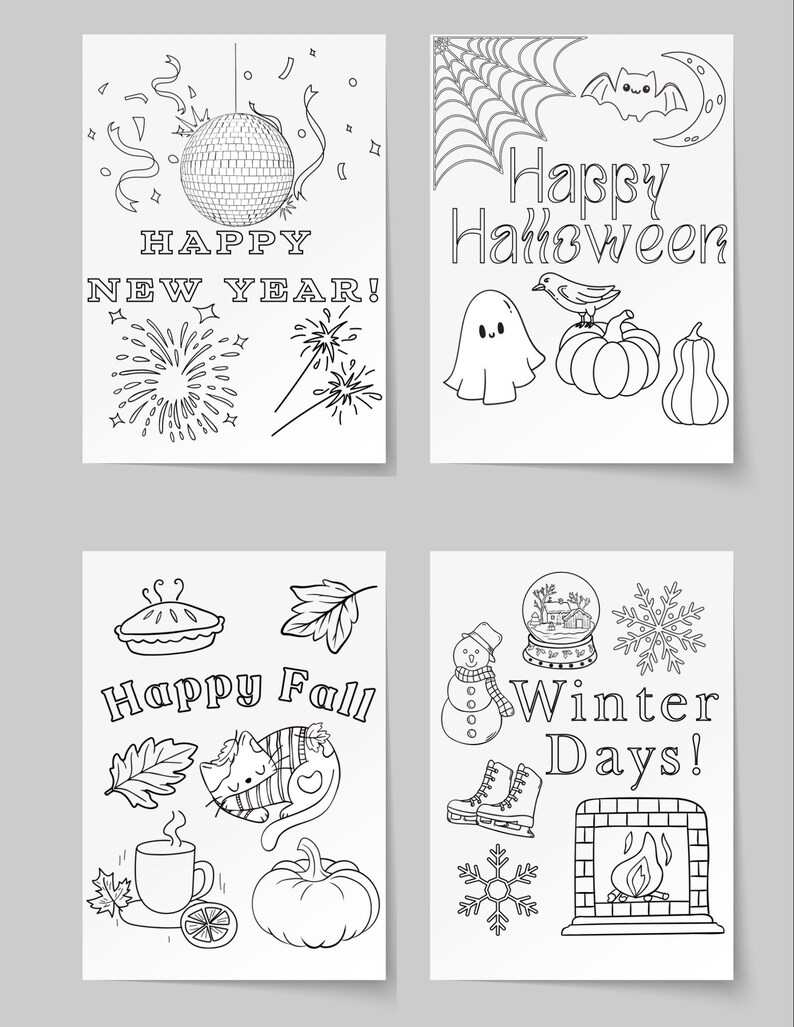 6 Printable Holiday Coloring Sheets - Etsy