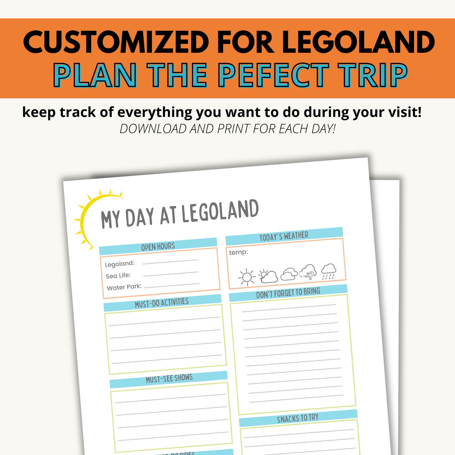 Printable Legoland Vacation Planner Legoland Trip Planner Amusement ...