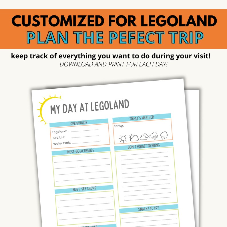 Printable Legoland Vacation Planner | Legoland Trip Planner | Amusement ...