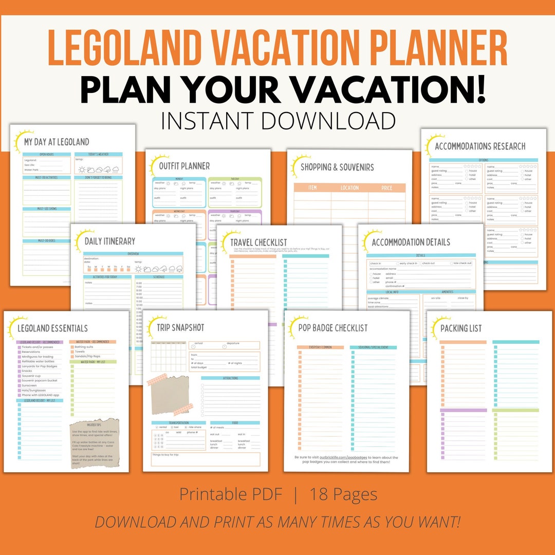 Printable Legoland Vacation Planner | Legoland Trip Planner | Amusement ...