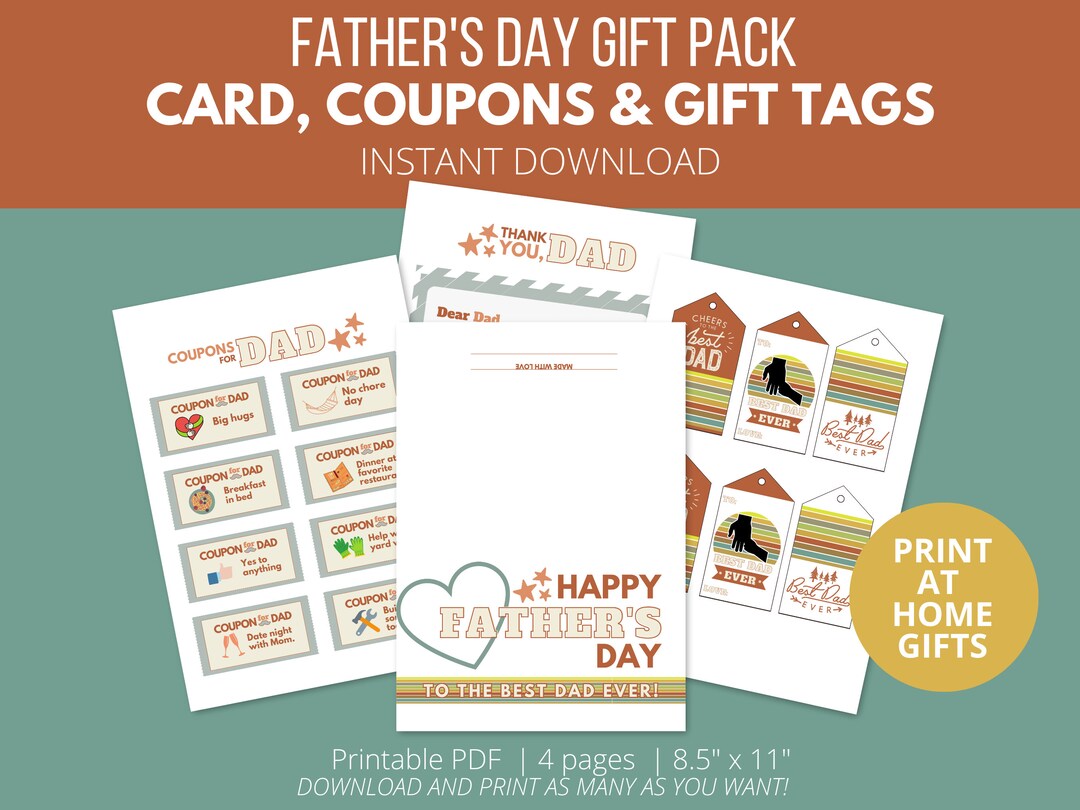 Father's Day Card, Father's Day Gift Tags, Father's Day Coupons, Thank ...