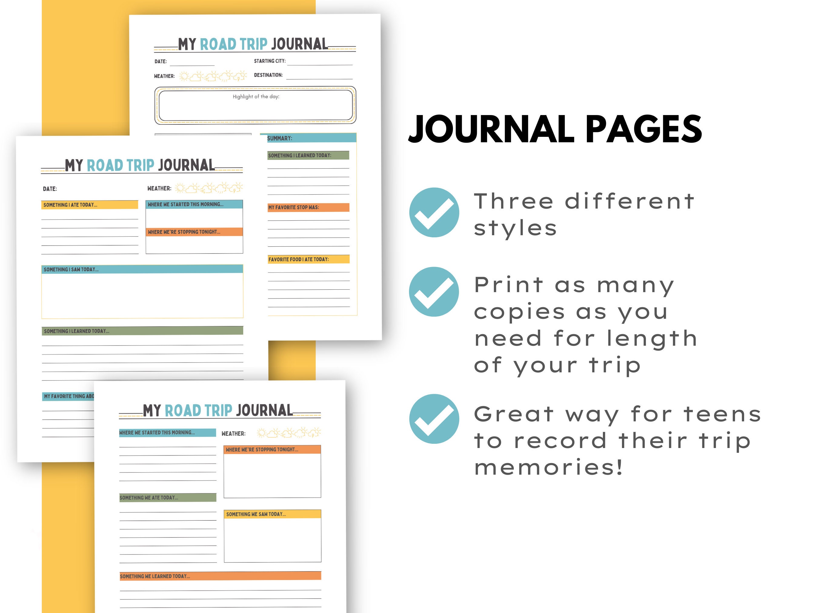 Road Trip Travel Journal and Games for Teens | Printable Travel Journal ...