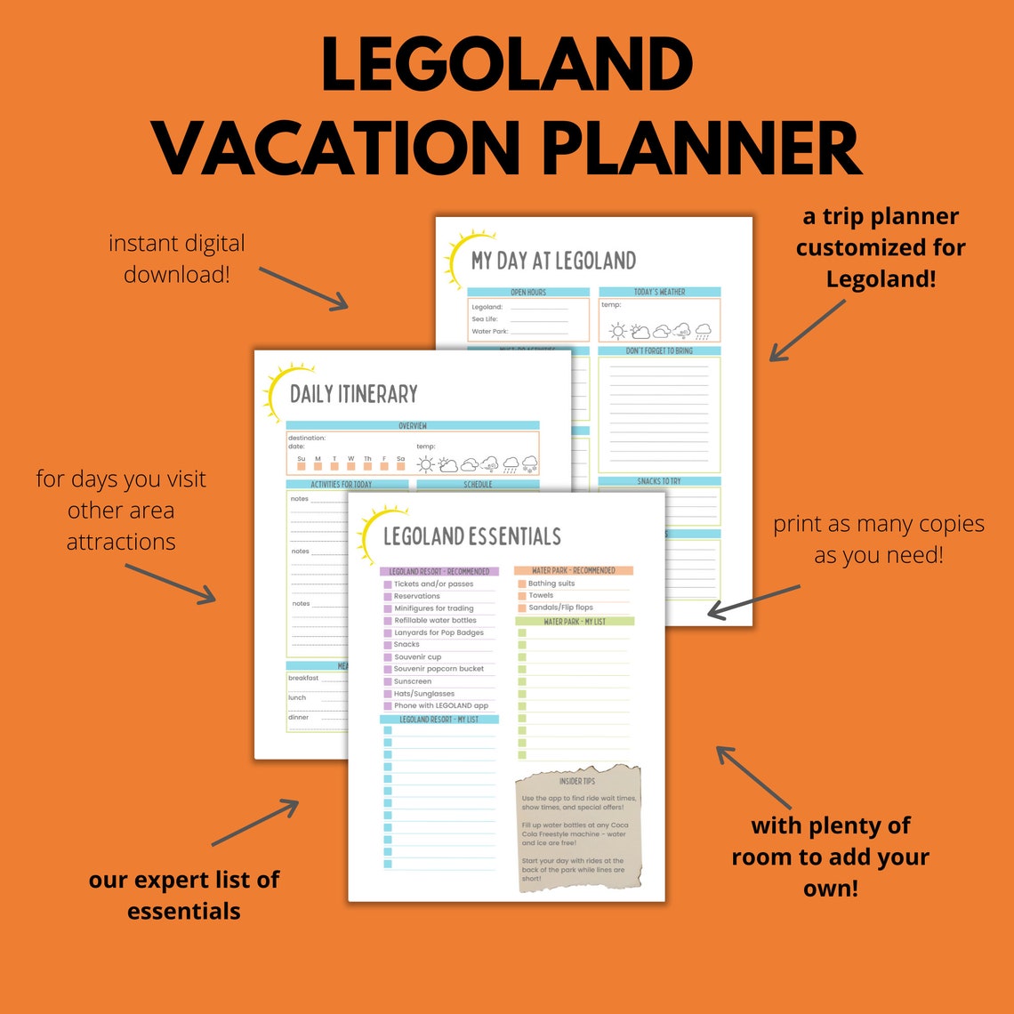 Printable Legoland Vacation Planner | Legoland Trip Planner | Amusement ...
