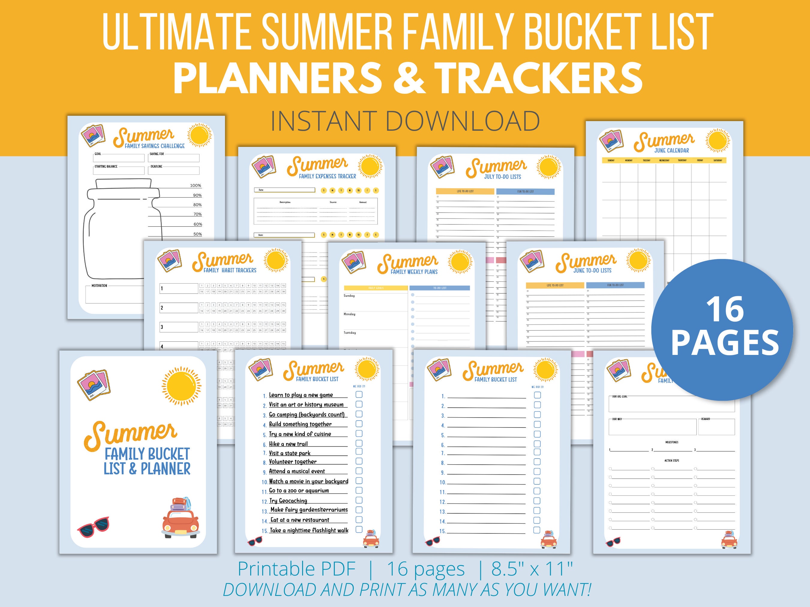 Summer Family Bucket List, Printable Bucket List, Summer Bucket List ...
