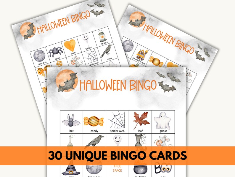 Printable Halloween Bingo, 30 Unique Halloween Bingo Cards, Halloween ...