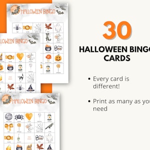Printable Halloween Bingo, 30 Unique Halloween Bingo Cards, Halloween ...