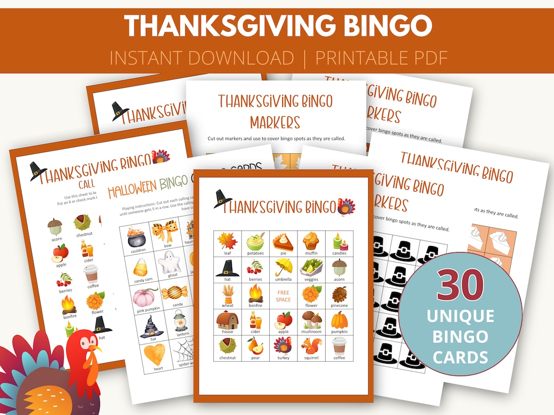 Thanksgiving Bingo, Thanksgiving Family Game, Printable Bingo Game ...