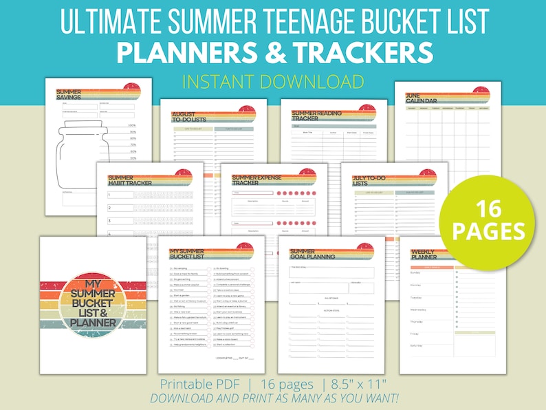 Teenage Summer Bucket List, Teen Summer Planner, Printable Bucket List ...