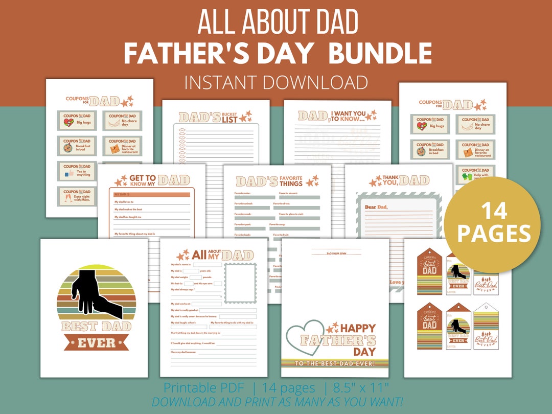 Father's Day All About Dad Bundle, Printable Father's Day Card, Father ...