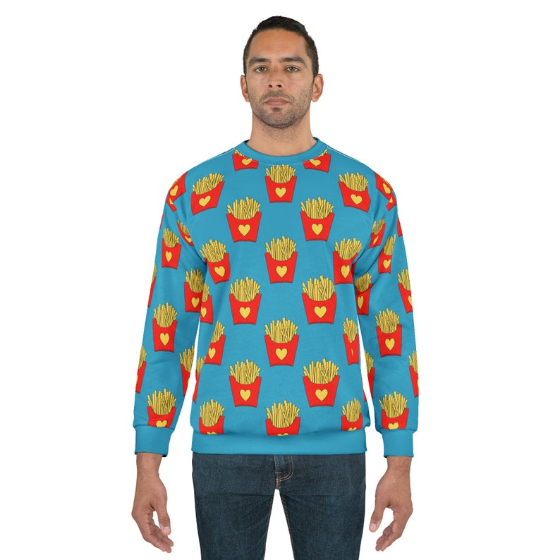 French Fry Sweatshirt, Fast Food Shirt, Turquoise Sweatshirt, Crew Neck ...