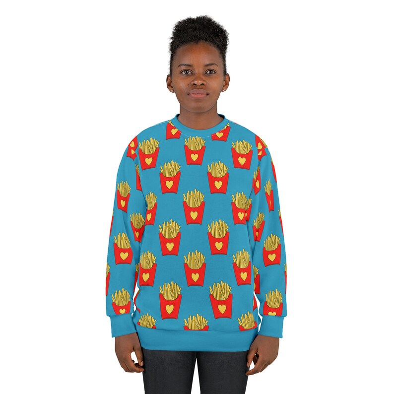 French Fry Sweatshirt, Fast Food Shirt, Turquoise Sweatshirt, Crew Neck ...