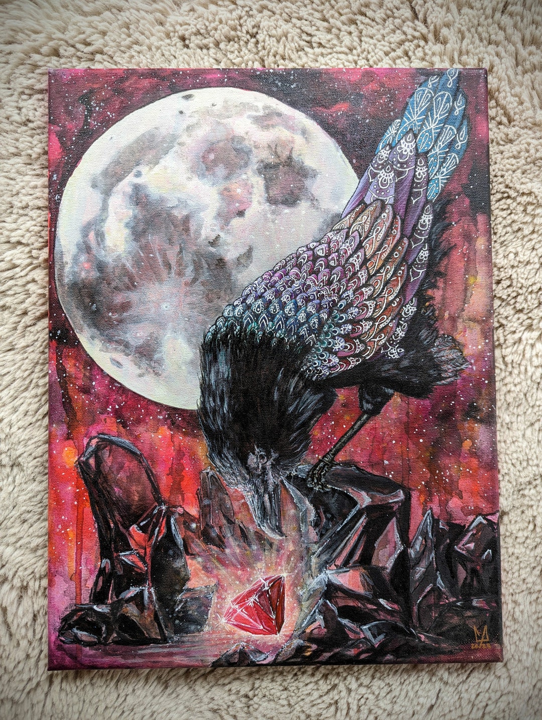 Raven and Ruby Acrylic Painting: Mystical Fantasy Art (12x16 Inch) - Etsy