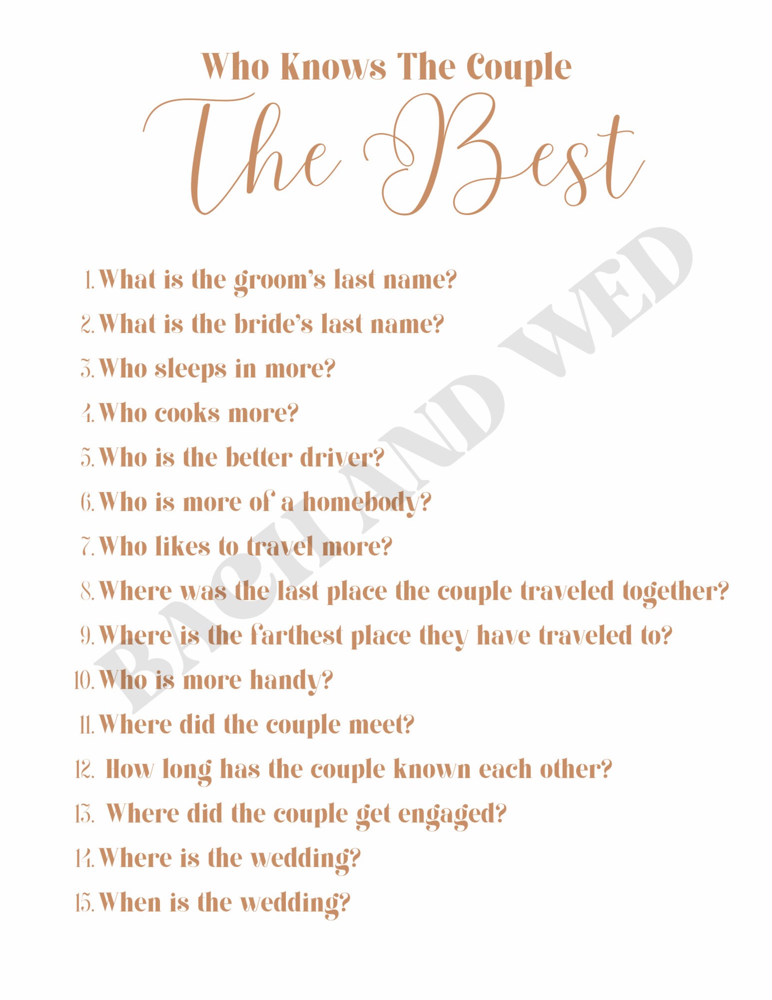Minimalist Wedding Game Who Knows the Couple the Best Downloadable PDF ...