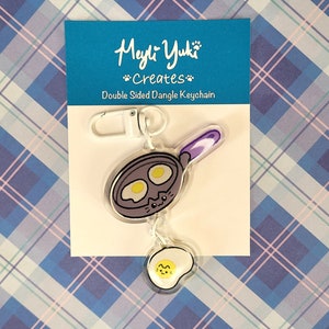 Cat Frying Pan and Cat Egg Double Sided Linked Keychain | Backpacks ...