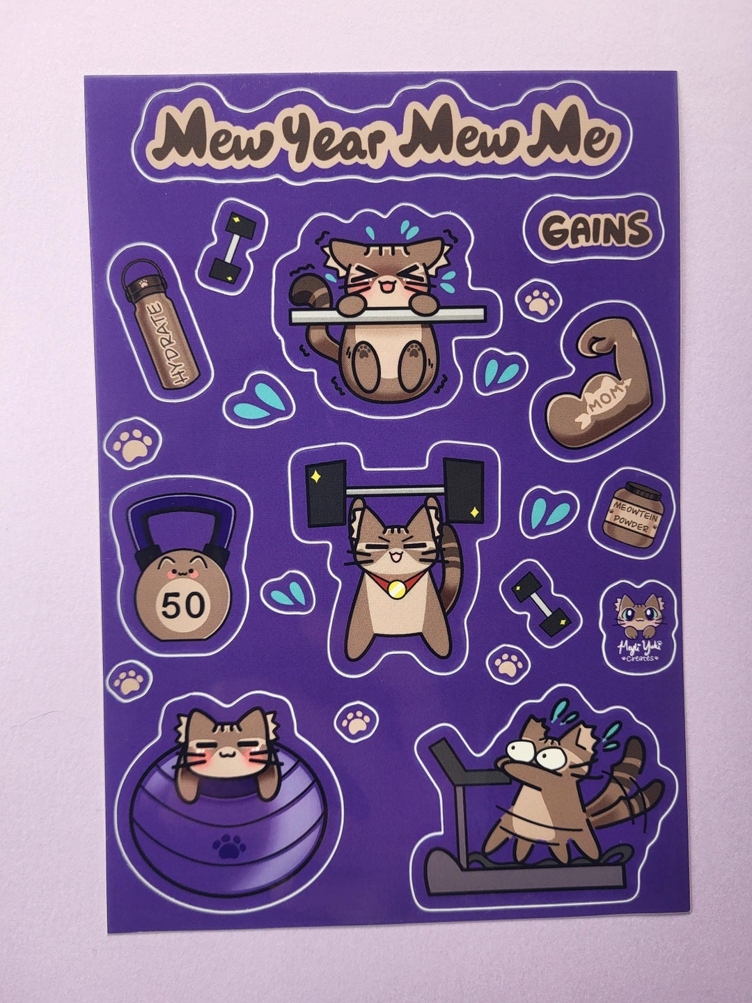 Gym Cat - Mew Year Mew Me | Laptop, Water Bottle Stickers - Etsy