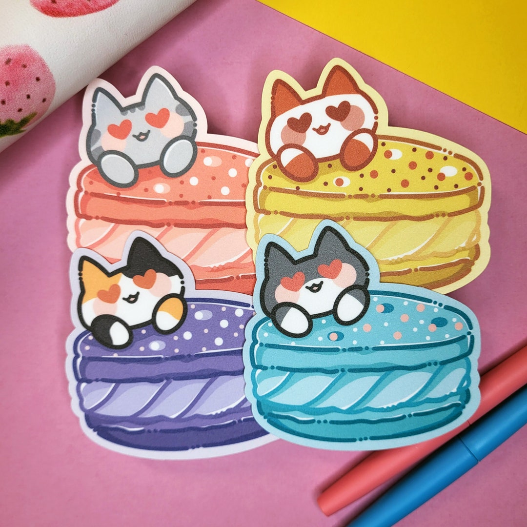 Macaroon Cats Die Cut Stickers | Laptop, Water Bottle Stickers - Etsy