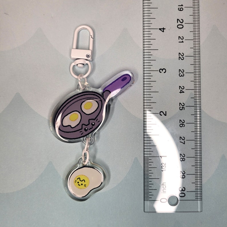 Cat Frying Pan and Cat Egg Double Sided Linked Keychain | Backpacks ...