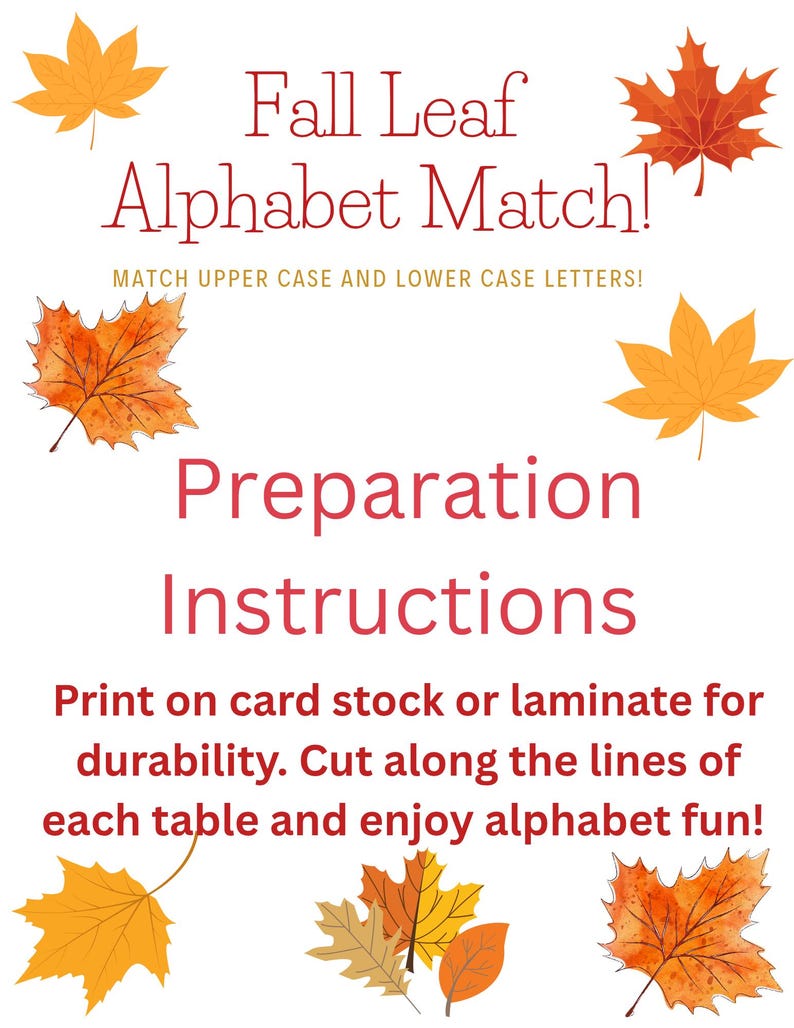 Fall Alphabet Matching Cards- Find and Match the Letter Leaves! - Etsy