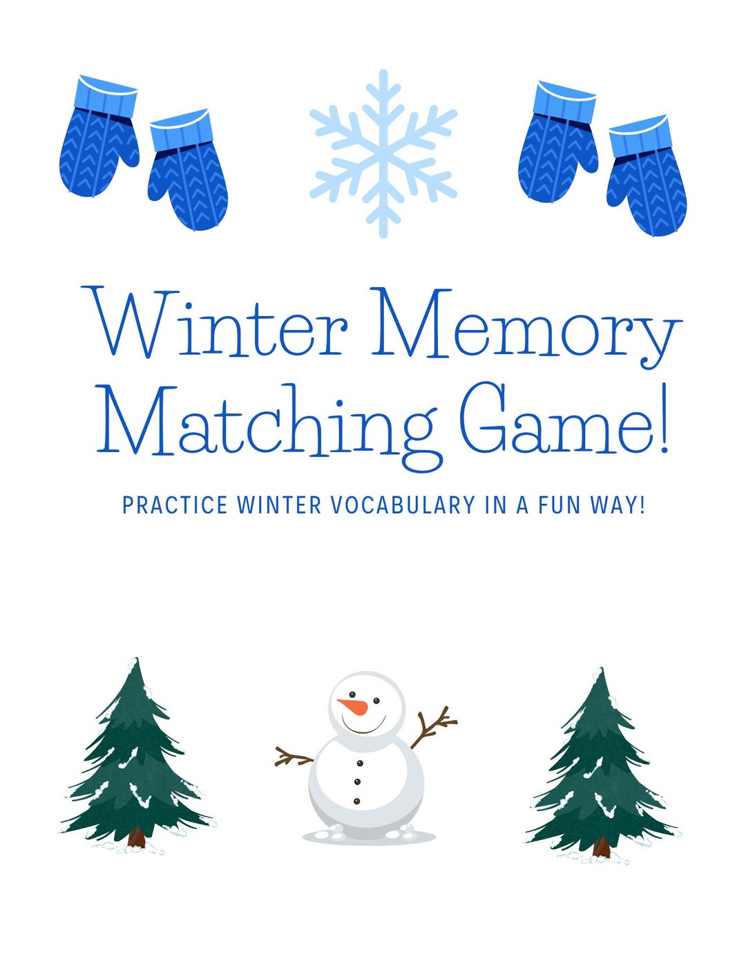 Winter Memory Matching Game, Printable Vocabulary Builder (PDF) - Etsy