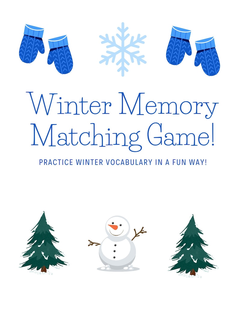 Winter Memory Matching Game, Printable Vocabulary Builder (PDF) - Etsy