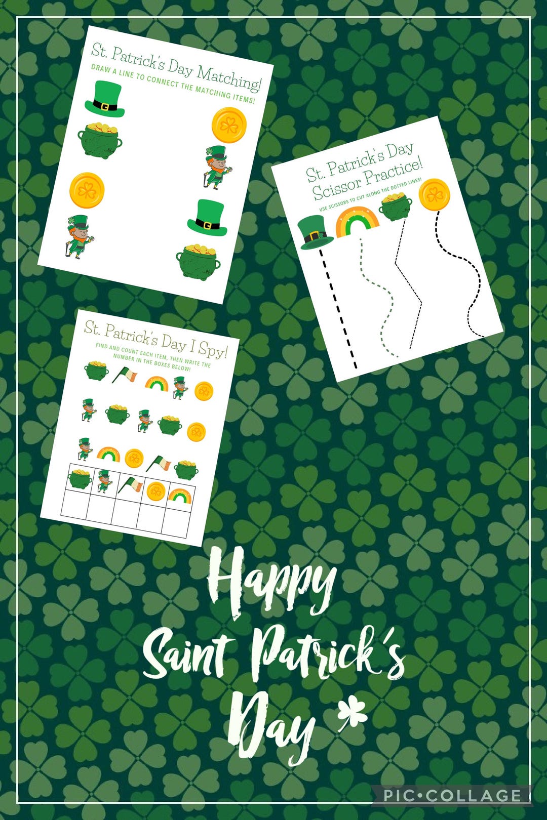 Saint Patrick's Day Preschool Bundle- I Spy, Matching and Scissor ...