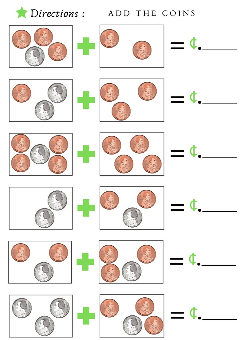 Learn to Count Money Worksheets, Counting Coins & Dollars - Etsy