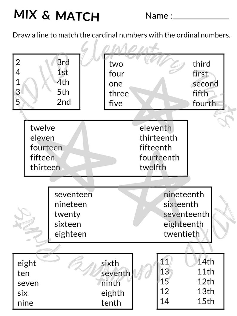 1st-2nd Grade Math Worksheets: Cardinal & Ordinal Numbers (PDF Download ...