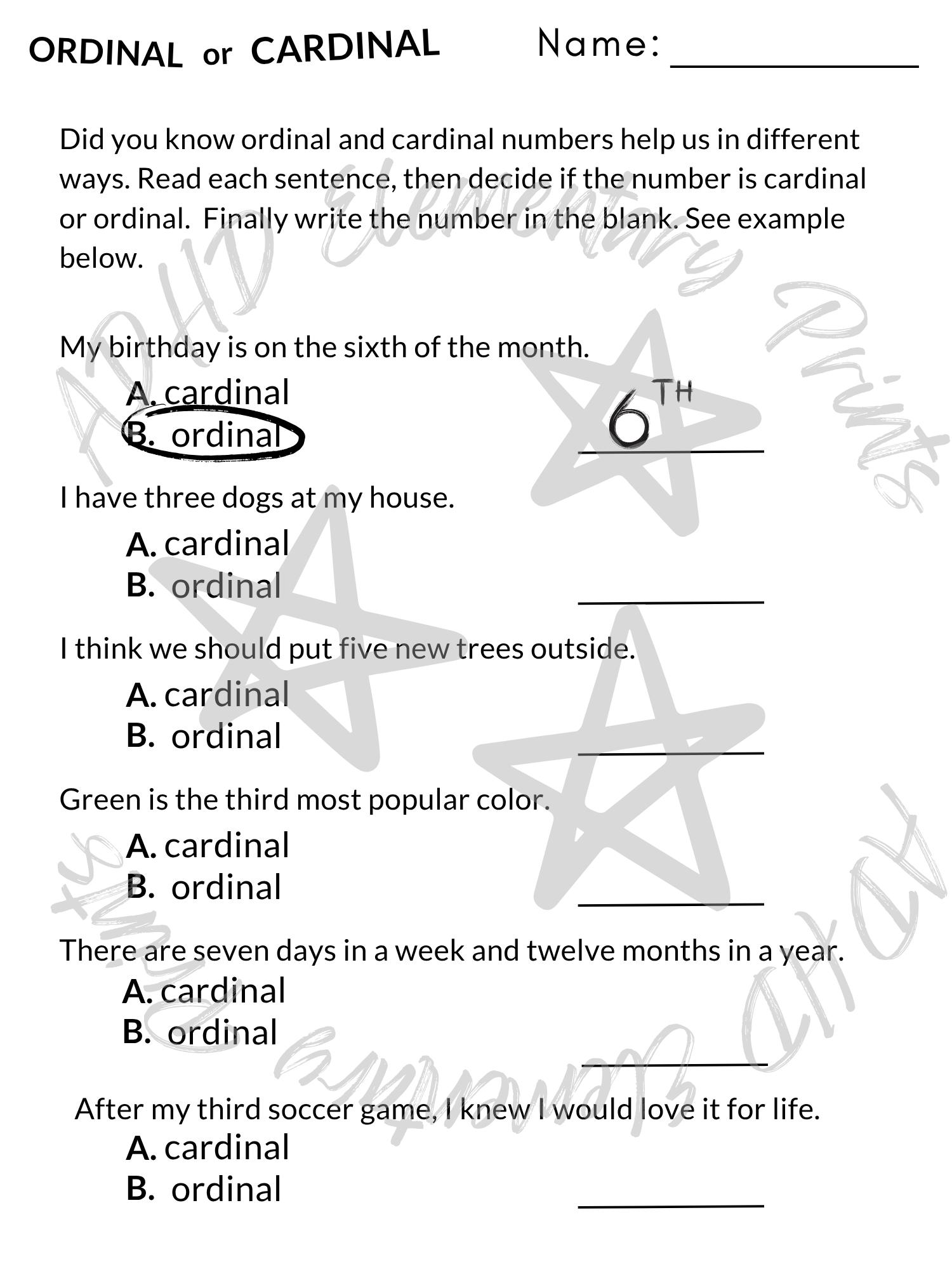 1st-2nd Grade Math Worksheets: Cardinal & Ordinal Numbers (PDF Download ...