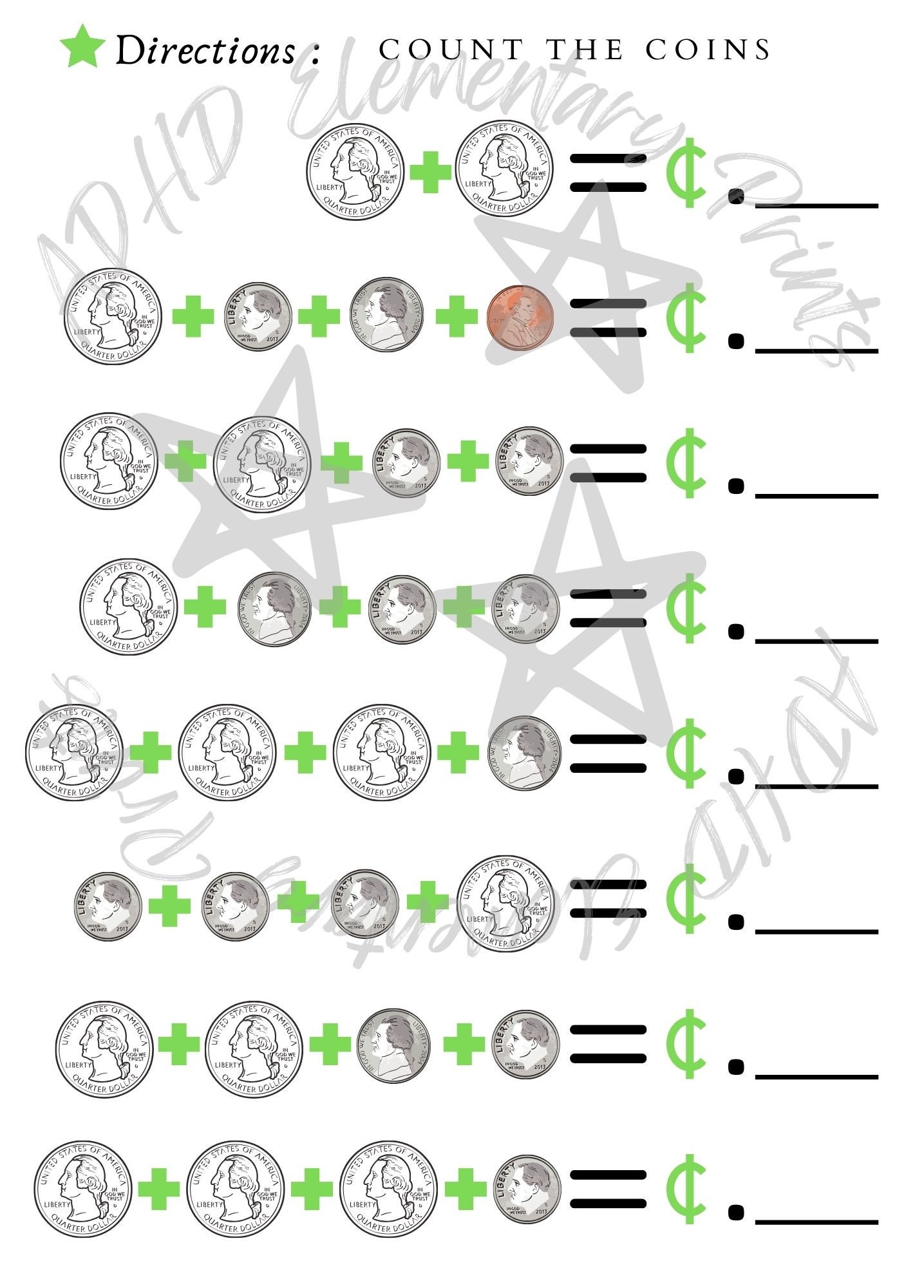 Learn to Count Money Worksheets, Counting Coins & Dollars - Etsy