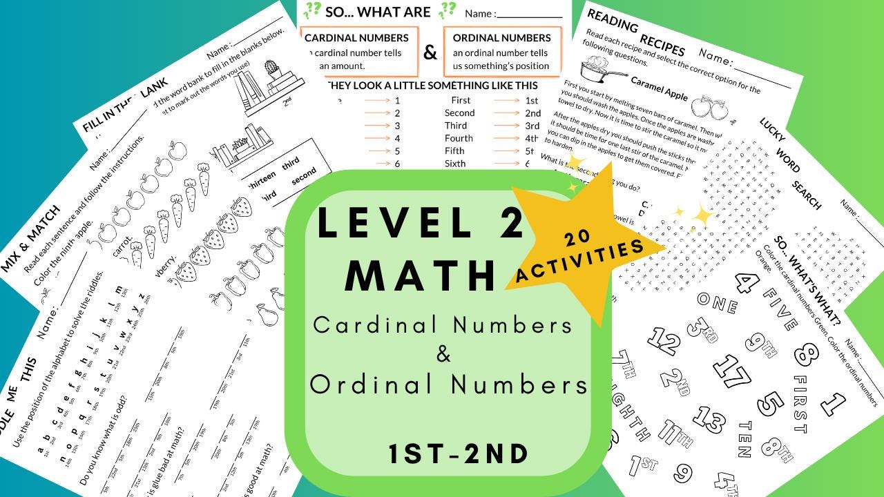 1st-2nd Grade Math Worksheets: Cardinal & Ordinal Numbers (PDF Download ...