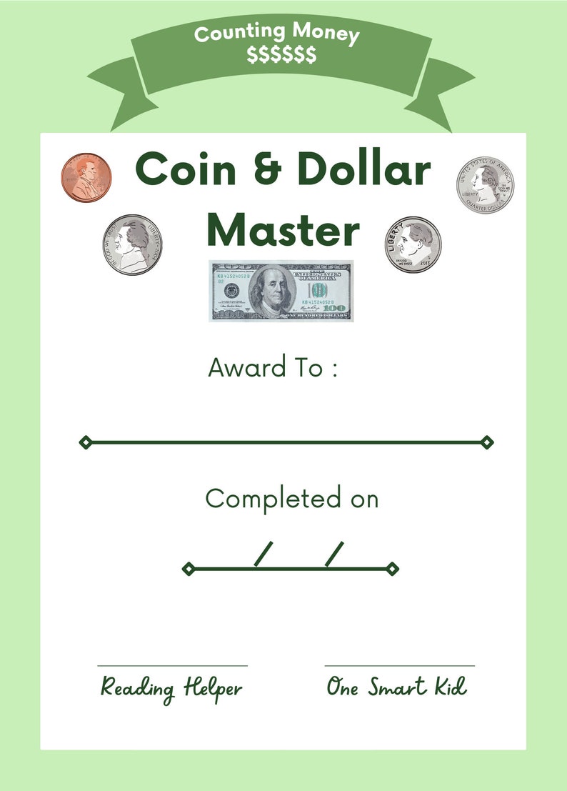 Learn to Count Money Worksheets, Counting Coins & Dollars - Etsy