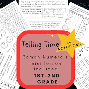 Telling Time 1st & 2nd Grade Math Worksheets Printable Includes Visual ...