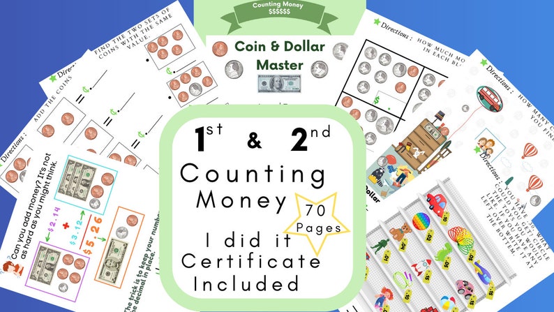 Learn to Count Money Worksheets, Counting Coins & Dollars - Etsy