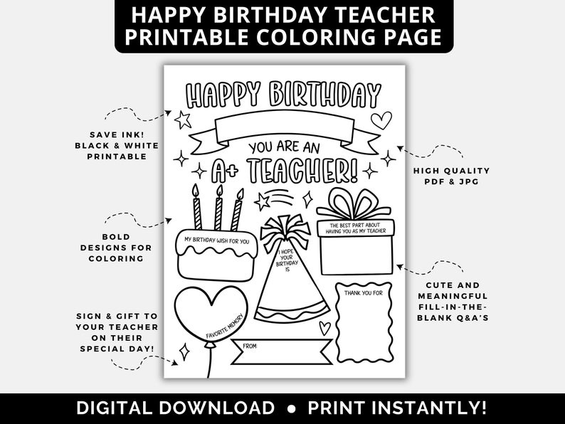 Happy Birthday Teacher, Teacher Appreciation Printable, Teacher ...