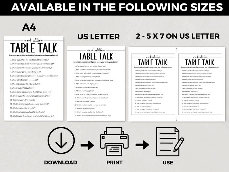 Work Party Games, Table Talk Icebreaker Game, Getting to Know You ...