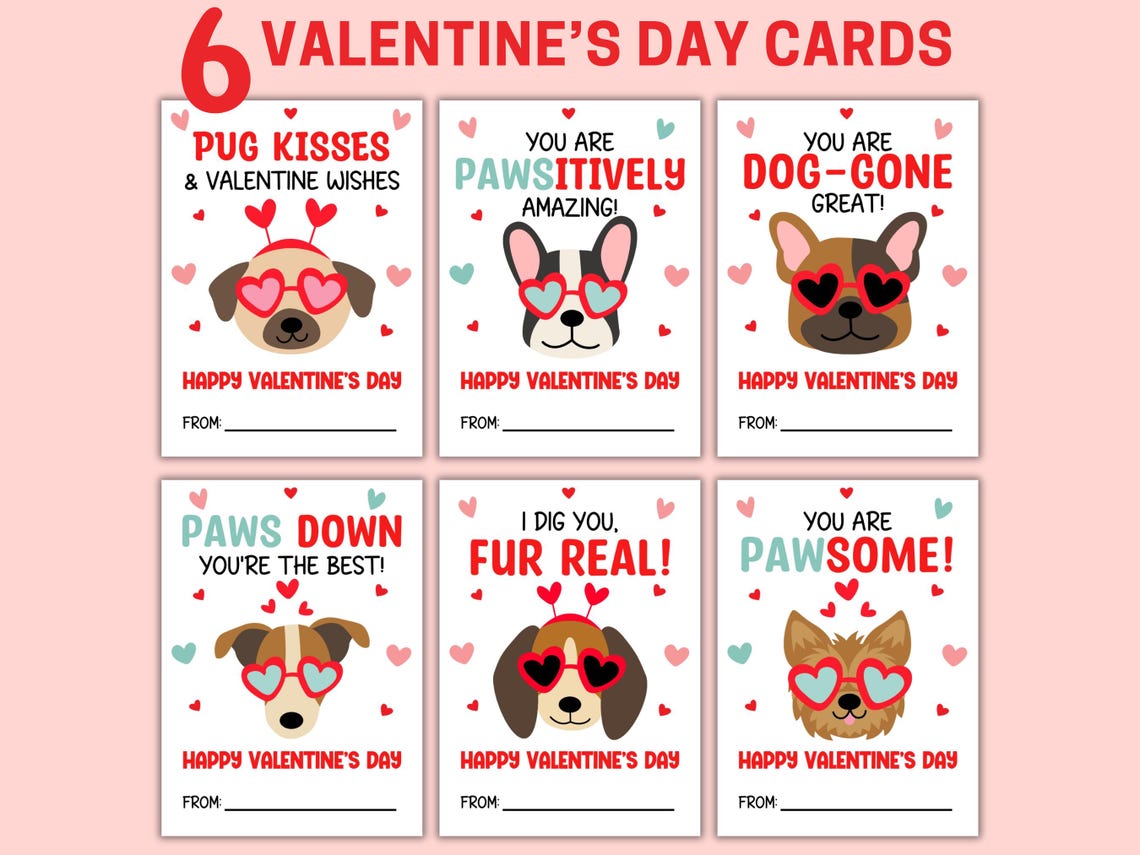 Printable Dog Valentines Day Cards, Classroom Valentines, Kids Class ...