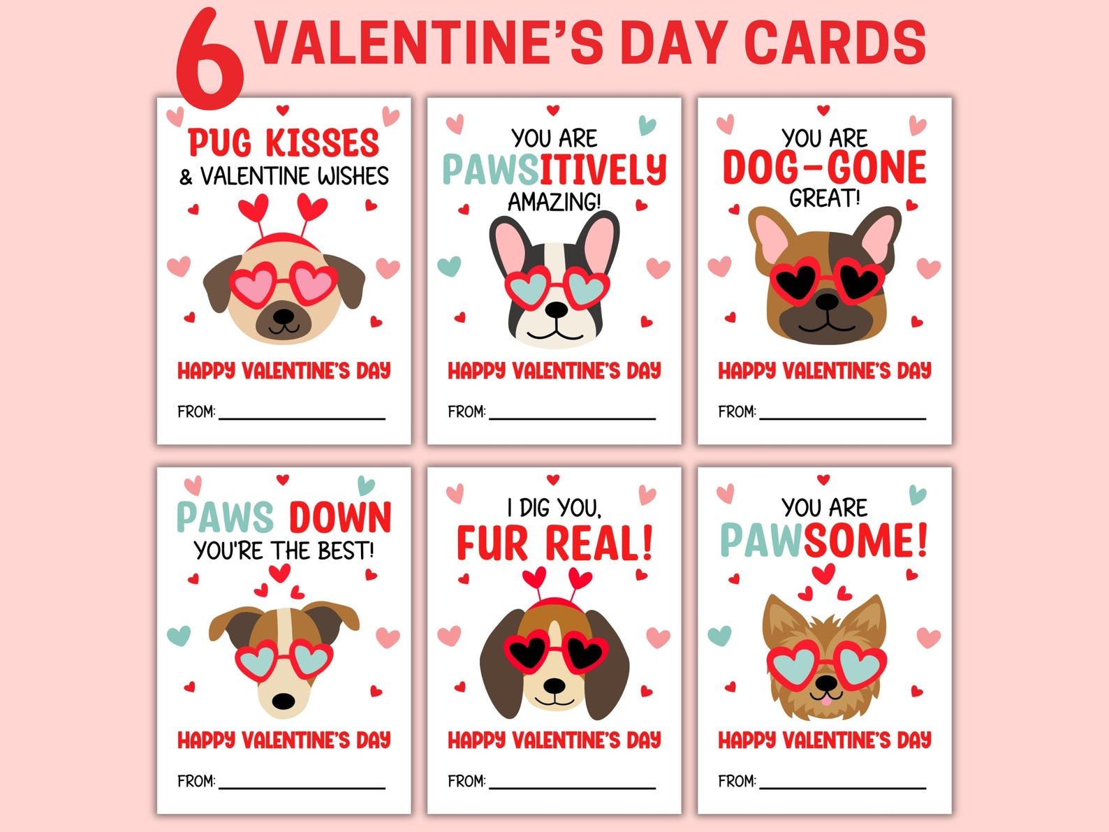 Printable Dog Valentines Day Cards, Classroom Valentines, Kids Class ...