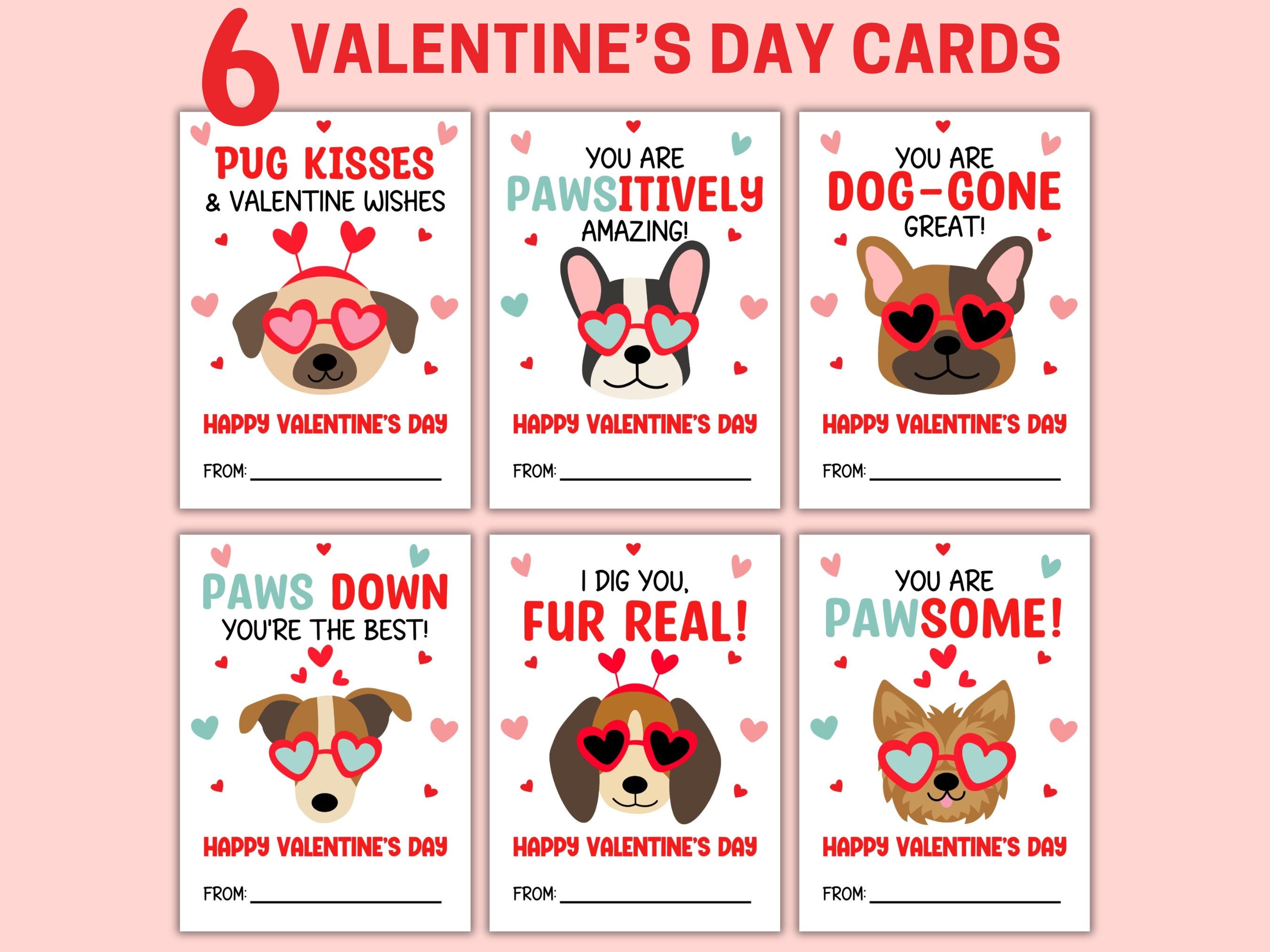 Printable Dog Valentines Day Cards, Classroom Valentines, Kids Class ...