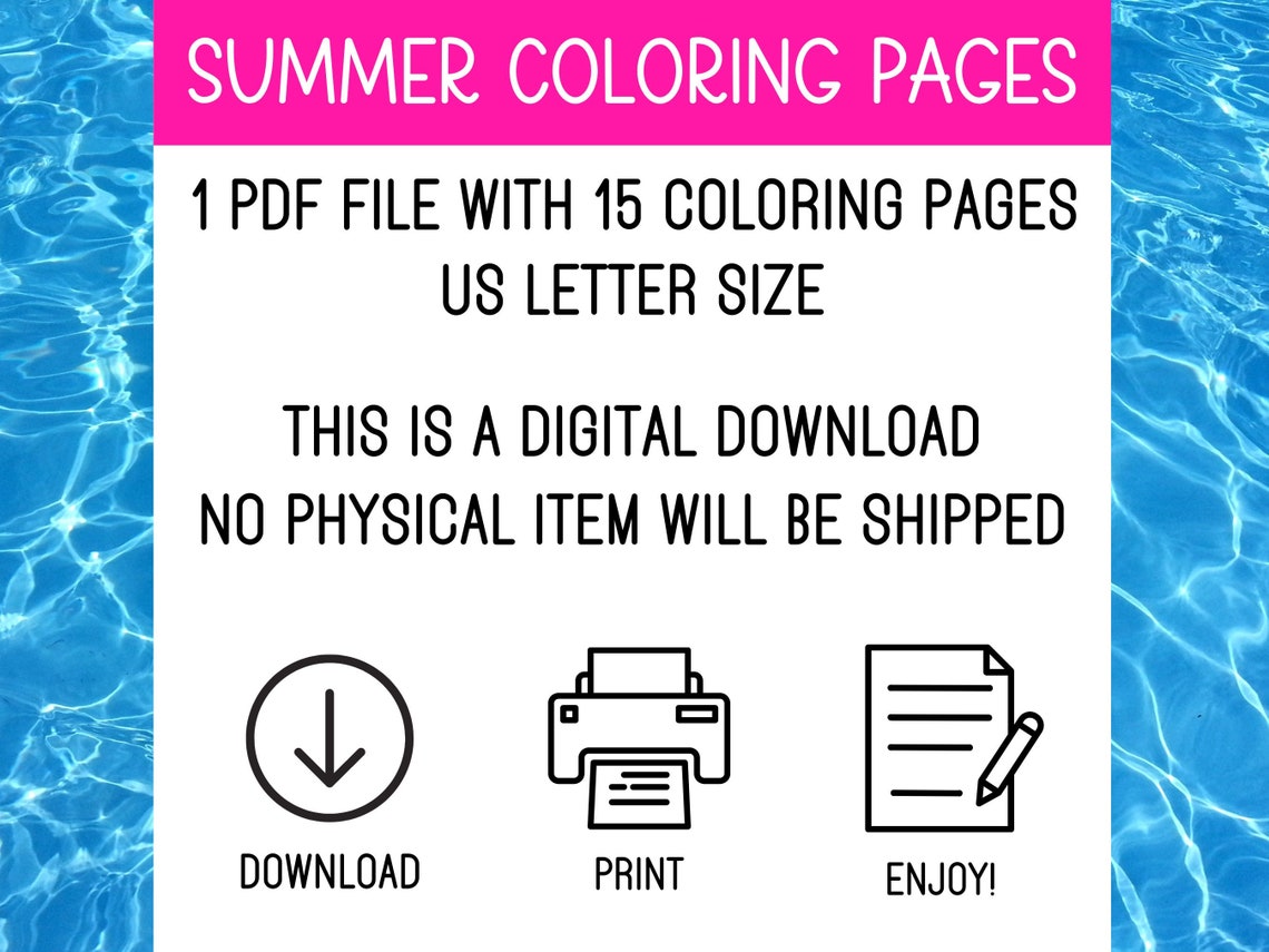 Summer Coloring Pages, Fun Printable Activity, Instant Download ...