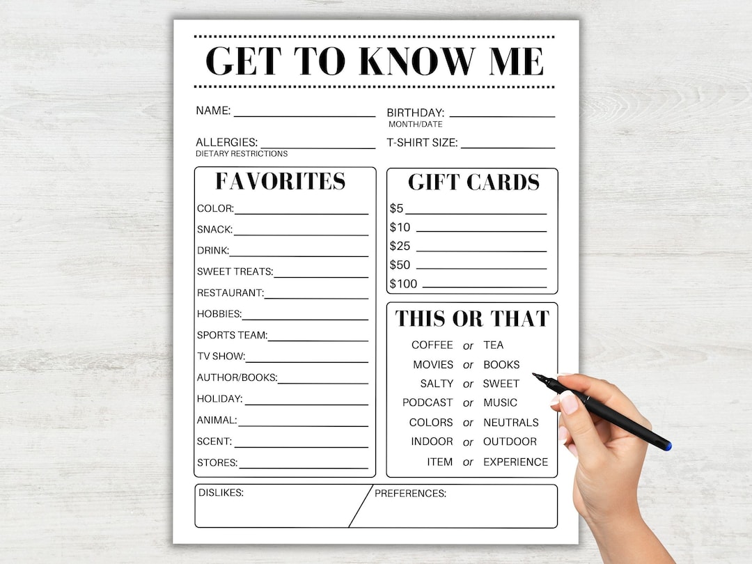 Getting to Know You Printable, All About Me Survey, Favorite Things ...