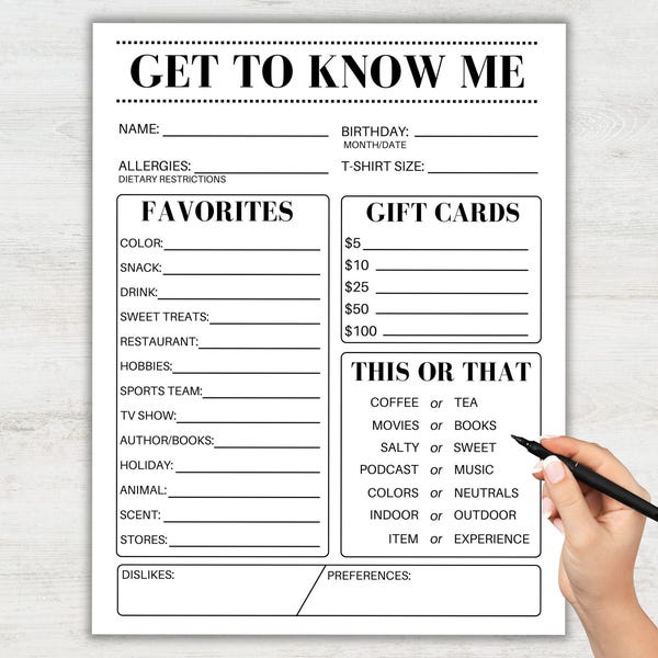 Team Building Get to Know Me Questionnaire Printable - Etsy