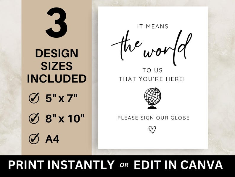 Globe Guest Book Sign, You Mean the World to Us, Globe Guestbook ...