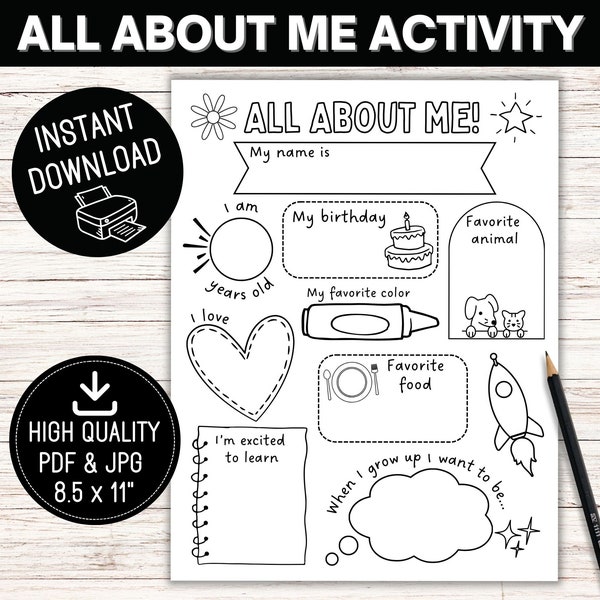 All About Me Worksheet Pdf Download - Etsy